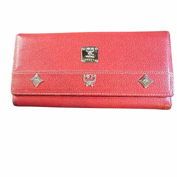 MCM | Bags | Mcm Red Pebbled Leather Continental Flap Wallet Silver ...